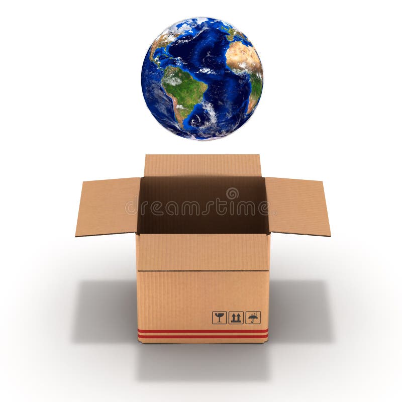 Packaging Planet Earth in a Cardboard Box 3d Illustration Stock ...