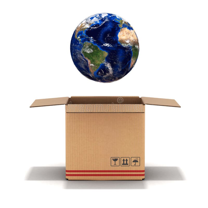 Packaging Planet Earth in a Cardboard Box 3d Illustration Stock ...