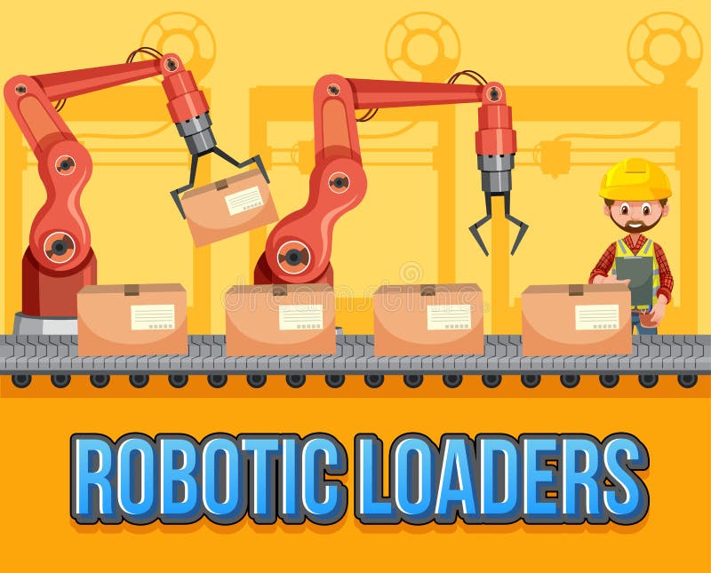 Packaging Process Concept with Robotic Loaders Stock Vector - Illustration of package, eps10 ...