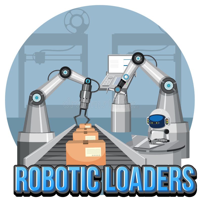 Packaging Process Concept with Robotic Loaders Stock Vector - Illustration of robots, line ...