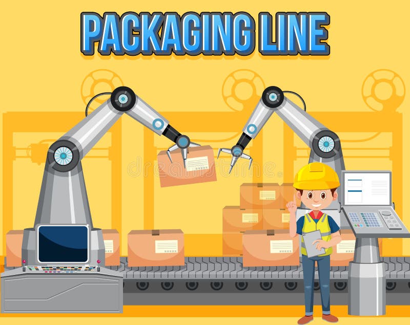 Packaging Process with Packaging Line Banner Stock Vector ...