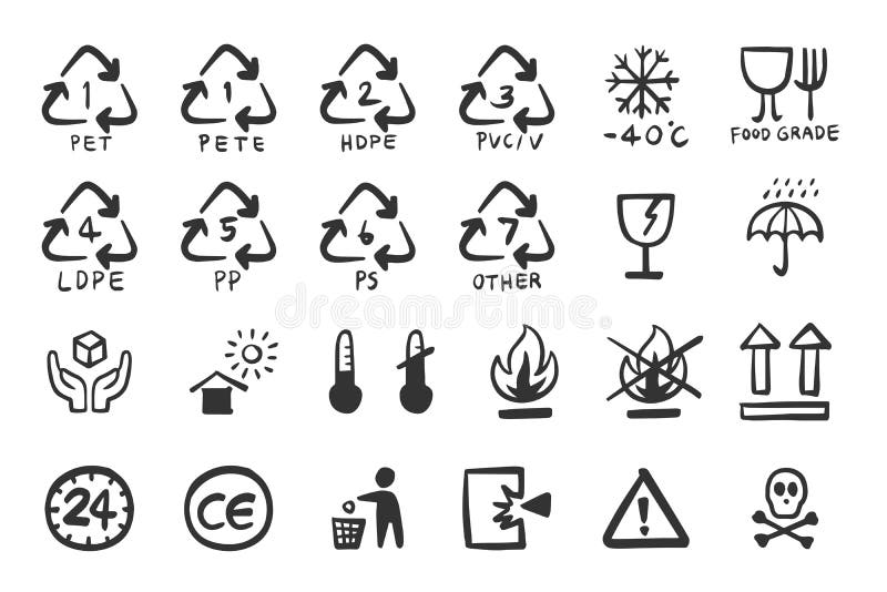 Packaging Products Symbol Sign Doodle Hand Drawn Icon Set Stock Vector ...