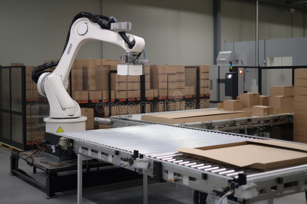 Packaging and Sorting Robot, with Its Arm Moving in Sync To Pack Products for Shipment Stock ...