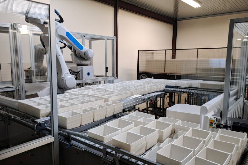 Packaging and Sorting Robot, in Motion, Sorting Packages into Different ...