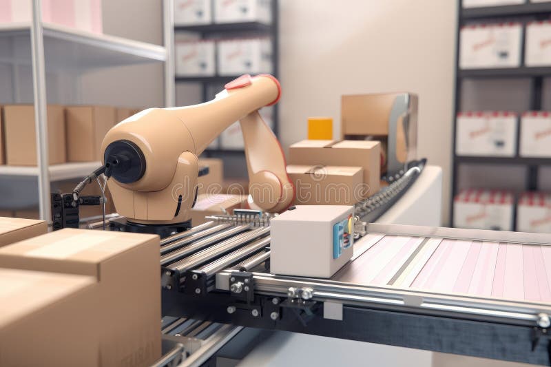 Packaging and Sorting Robot, with Packages, Boxes and Products Moving ...