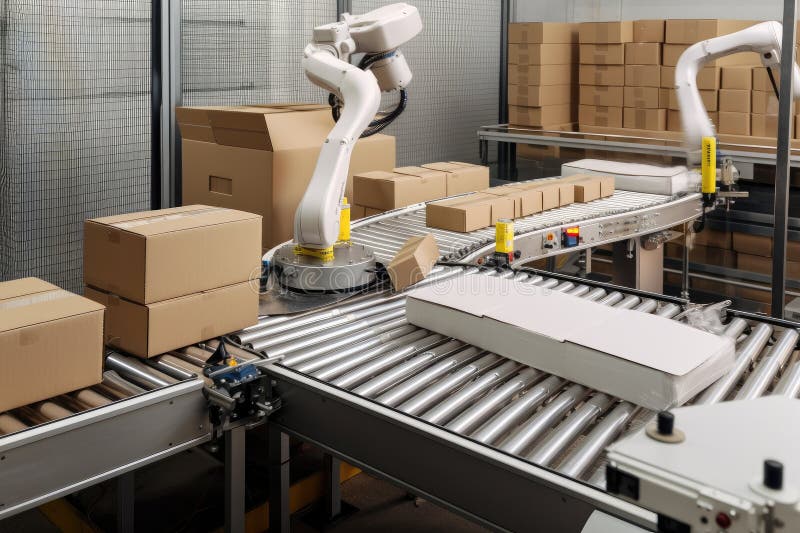 Packaging and Sorting Robot, with Packages, Boxes and Products Moving ...