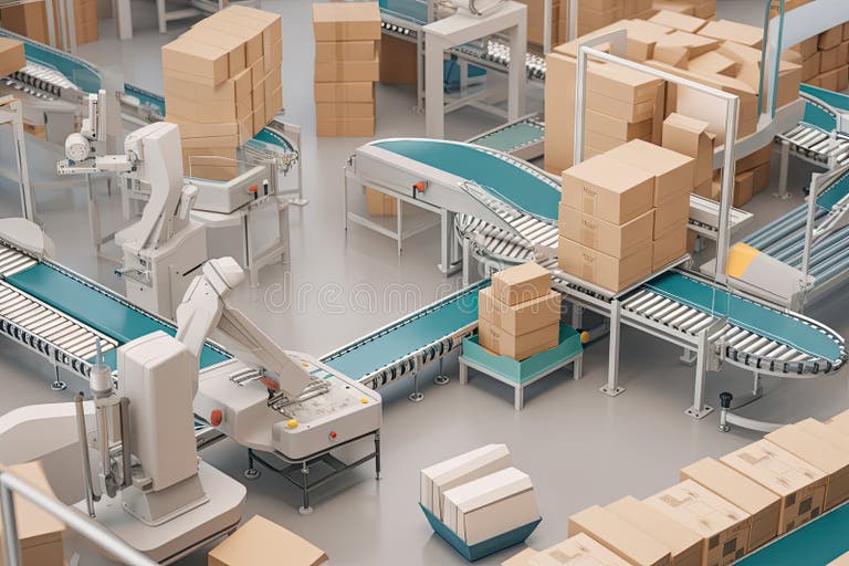 Packaging and Sorting Robot, with Packages, Boxes and Products Moving ...