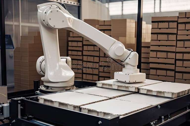 Packaging and Sorting Robot, Placing Items into Boxes Stock Illustration - Illustration of ...