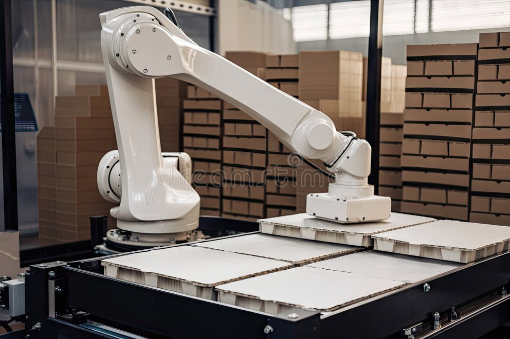 Packaging and Sorting Robot, Placing Items into Boxes Stock Illustration - Illustration of ...