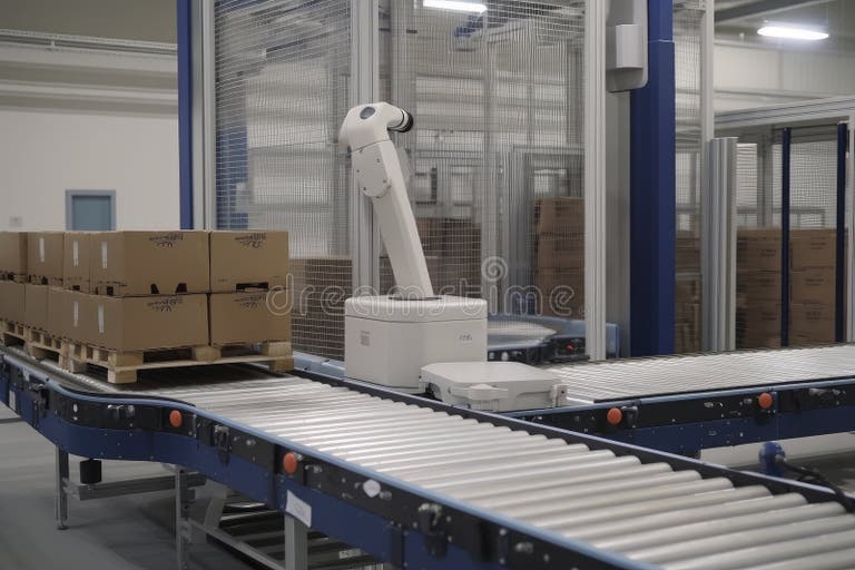 Packaging and Sorting Robot, with View of the Fully-automated Warehouse ...