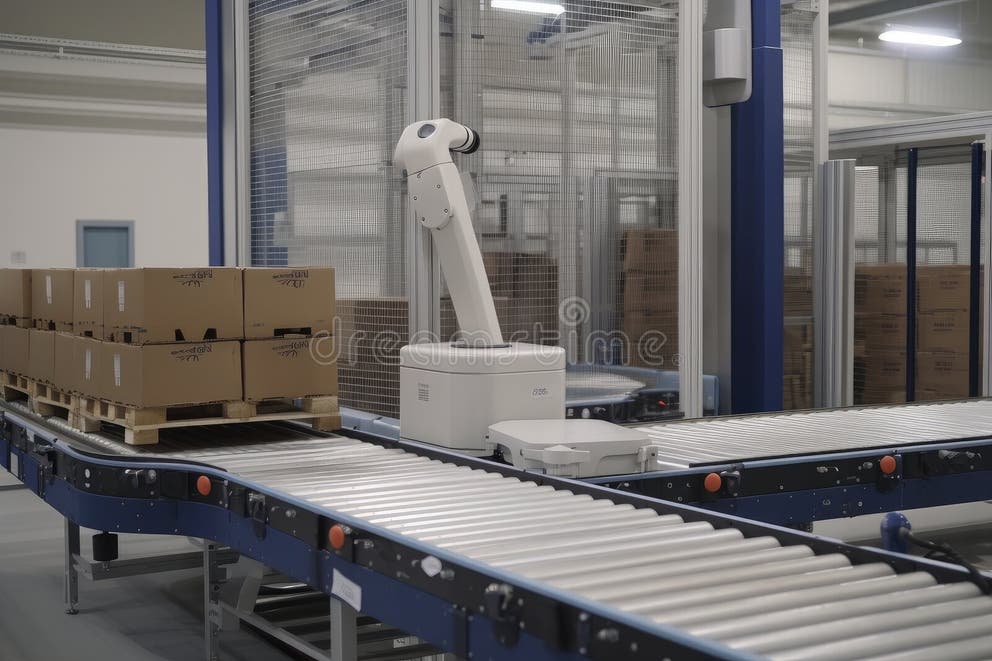 Packaging and Sorting Robot, with View of the Fully-automated Warehouse ...