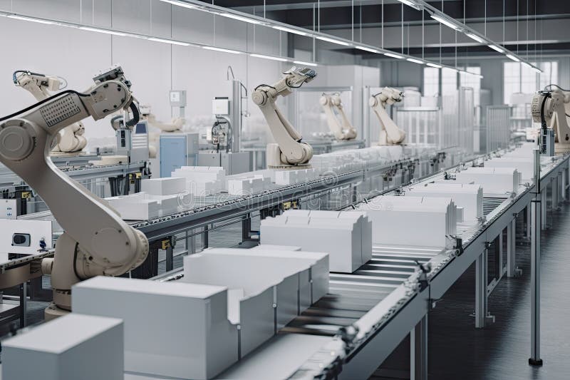 Robotics Sorting and Packaging Factory, with Conveyor Belts and High-tech Machinery Stock ...