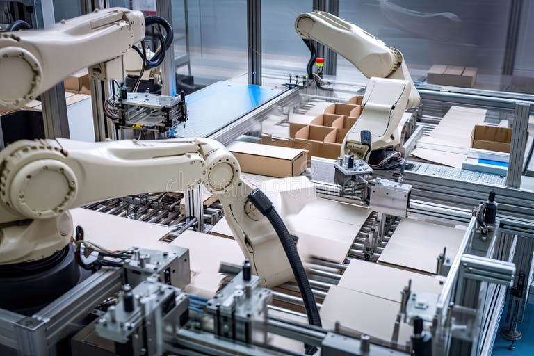 Packaging and Sorting Robots, Busy at Work in Factory, Packaging ...