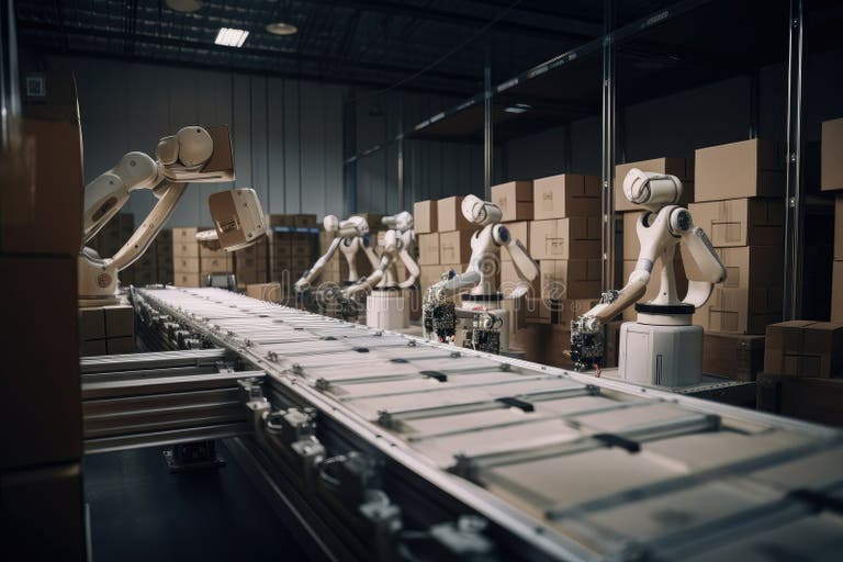 Packaging and Sorting Robots, Working Together in a Synchronized Dance To Sort Packages Stock ...