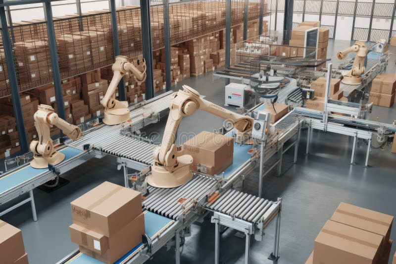 Packaging and Sorting Robots Working Together To Sort Products in ...