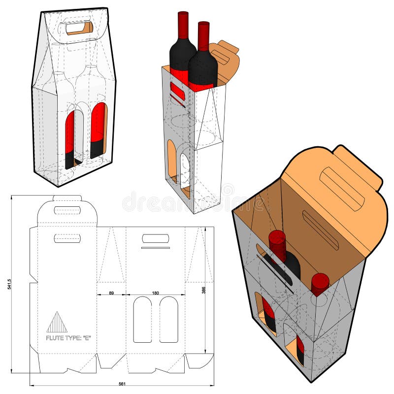 Packaging for Two Bottles of Wine and Die-cut Pattern. Stock Vector ...
