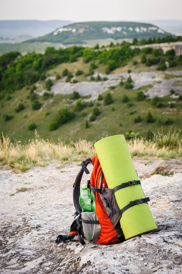 Packed backpack stock photo. Image of stone, rock, mountain - 40936944