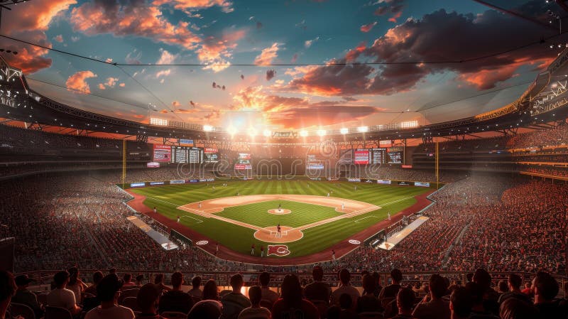 A Packed Baseball Stadium Under a Dramatic Sunset Sky Stock Image ...