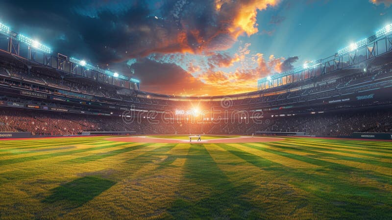 A Packed Baseball Stadium Under a Dramatic Sunset Sky Stock Photo ...