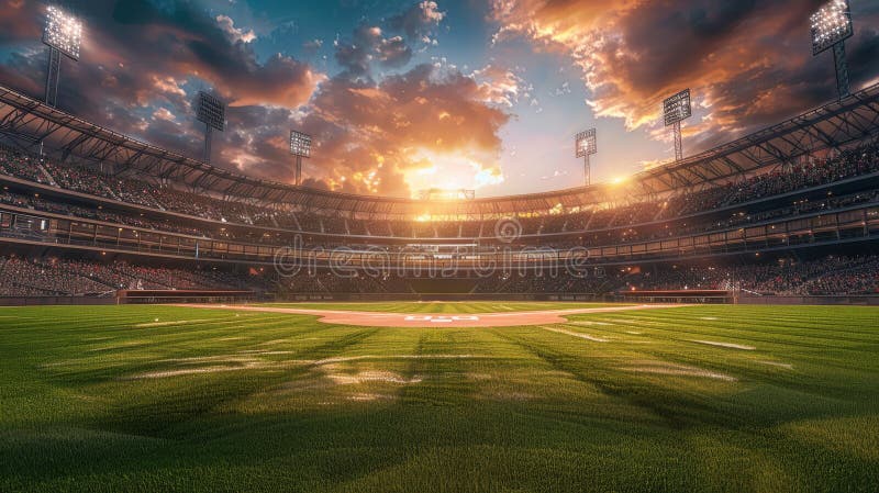 A Packed Baseball Stadium Under a Dramatic Sunset Sky Stock Photo ...
