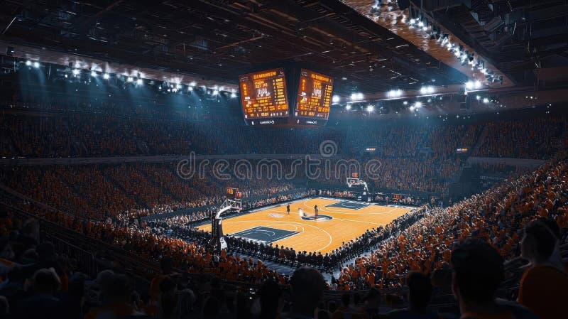Packed Basketball Arena with Night Game, and Crowd Stock Illustration ...