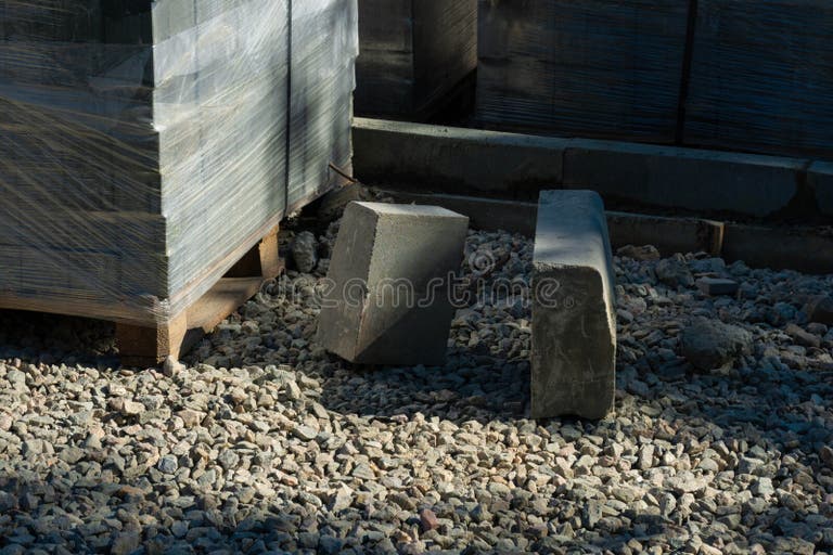 Packed Bricks on Pallet by the Road Stock Image - Image of industrial ...