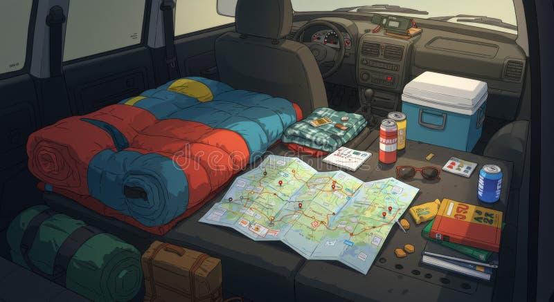 Packed Car Ready for Camping Road Trip Stock Illustration ...