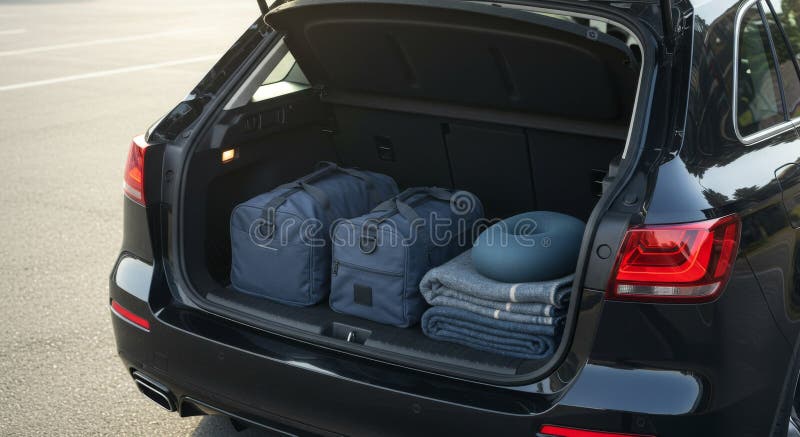 Packed Car Trunk Ready for Road Trip Stock Illustration - Illustration ...
