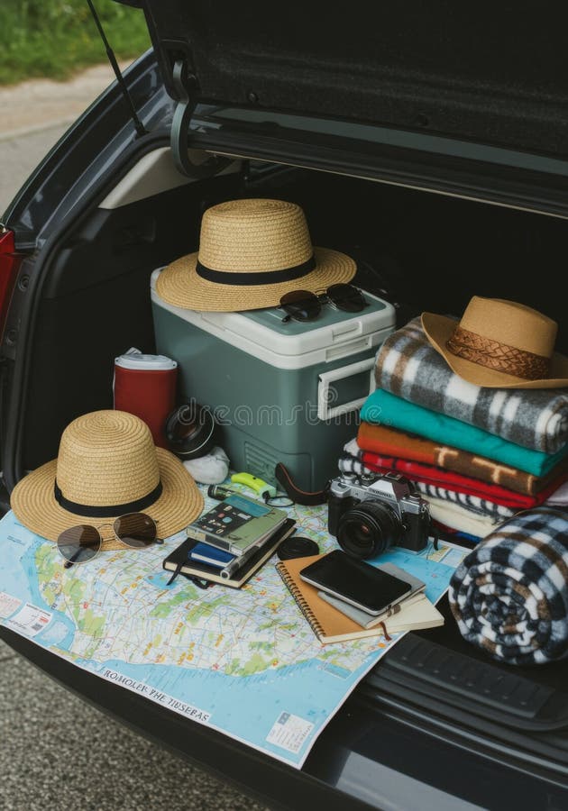 Packed Car Trunk for a Road Trip Stock Illustration - Illustration of ...