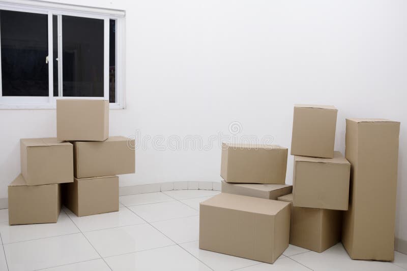 Packed Cardboard Boxes into a New House Stock Image - Image of ...