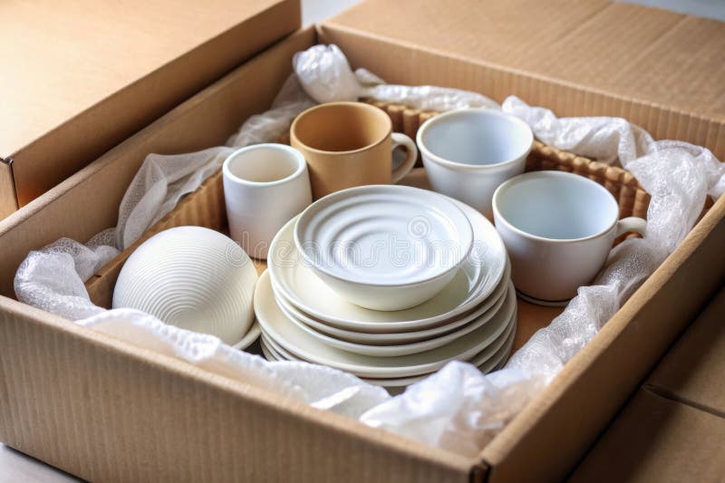 Packed Ceramic Dishes and Cups in Cardboard Box Ready for Shipping ...