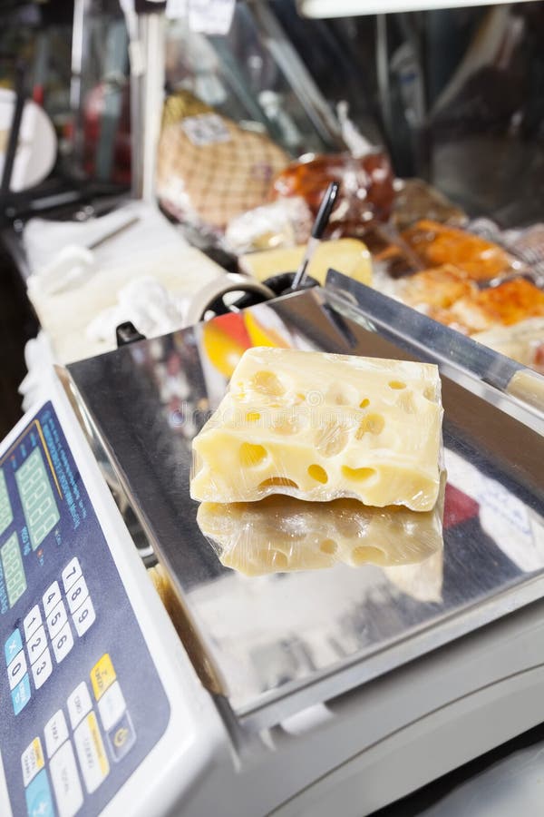 Packed Cheese on Weight Scale in Store Stock Image - Image of detail ...