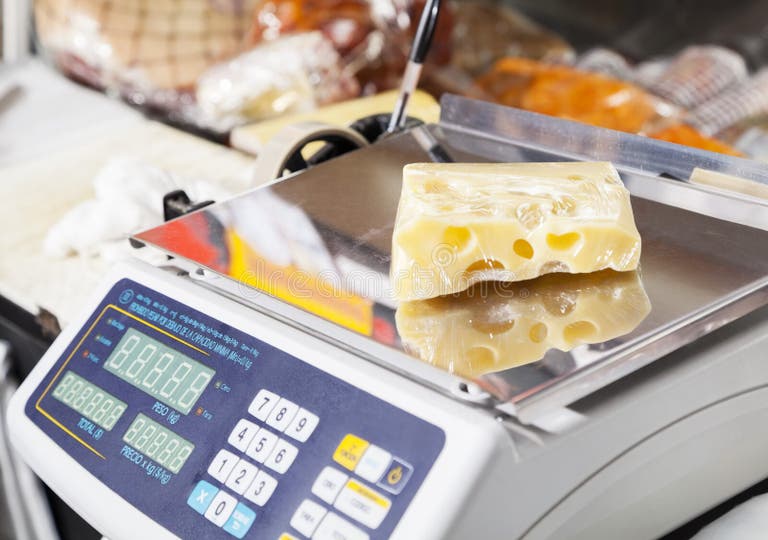 Packed Cheese on Weight Scale in Store Stock Image - Image of detail ...