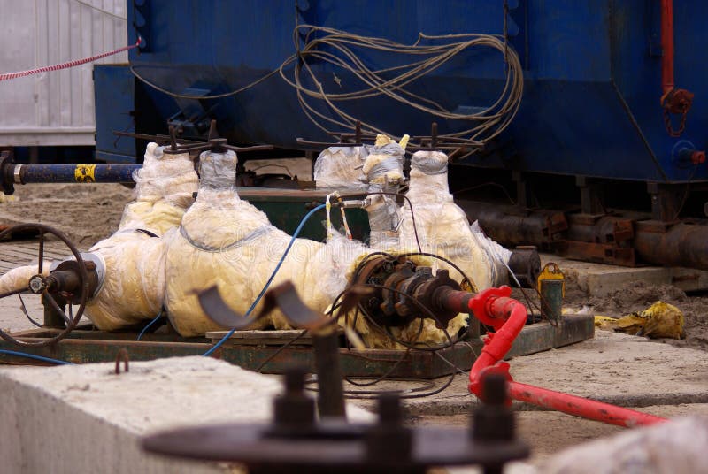 A Packed Choke Manifold with Piping on the Ground Stock Image - Image ...