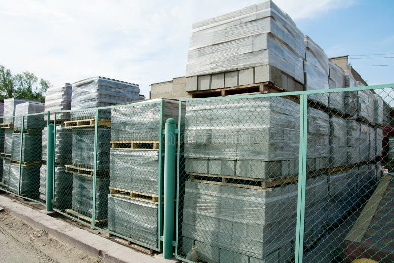 Packed Cinder Blocks Outdoors in Racks. Stock Image - Image of ...