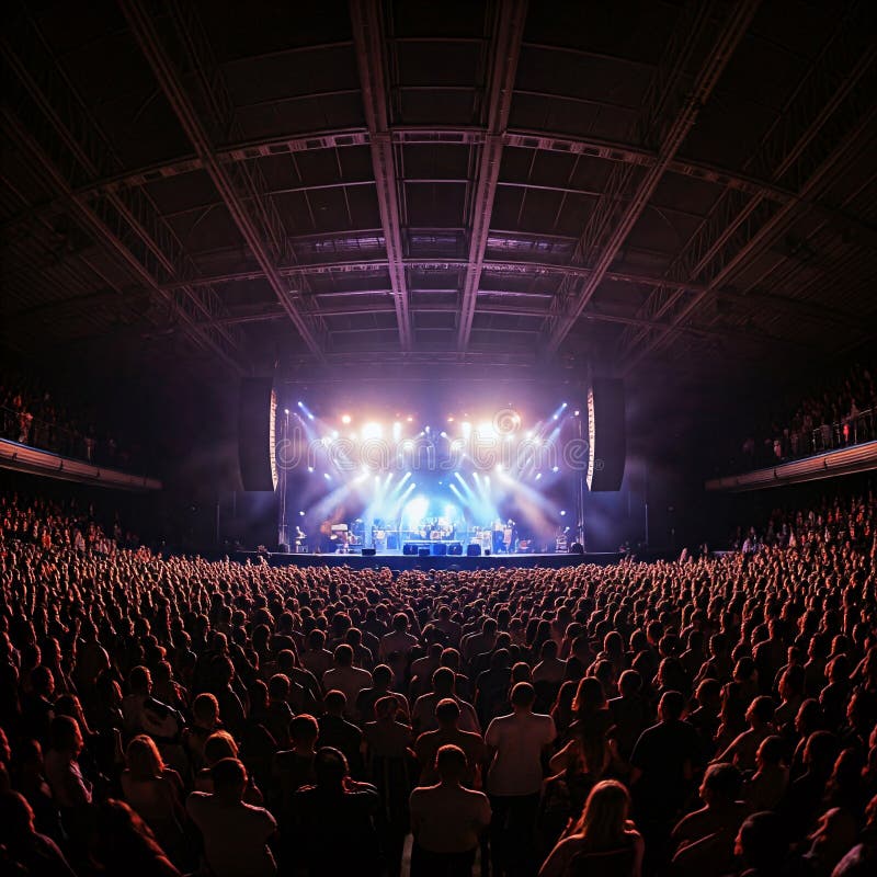 A Packed Concert Hall with a Large Crowd Facing a Brightly Lit Stage ...