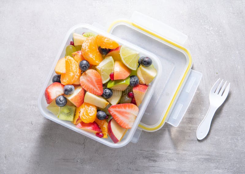 Packed Fruit Salad in Plastic Box. Healthy Meal To Go Stock Photo ...