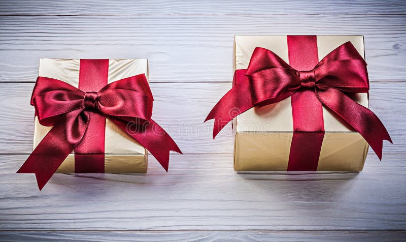 Packed Gift Boxes on Wooden Board Directly Above Holidays Concep Stock ...