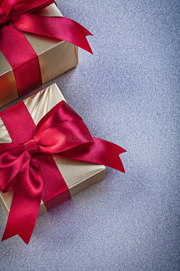 Packed Glittery Paper Gift Boxes Grey Background Holidays Stock Photos ...