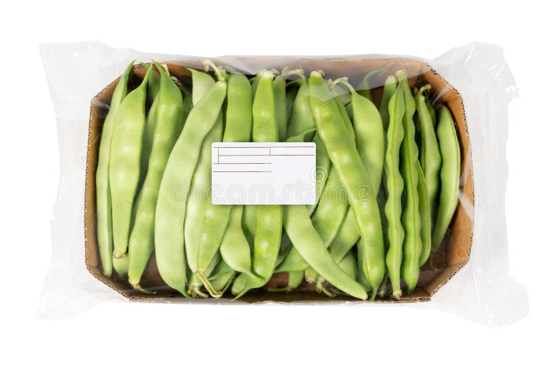 Packed and Labeled Green Beans on Isolated White Background Stock Photo ...