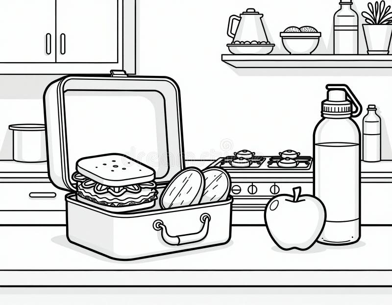 Packed Lunch on Kitchen Counter Stock Illustration - Illustration of ...