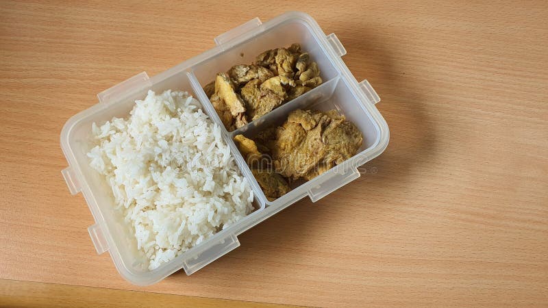 Packed Lunch: Rice with Soy Sauce Omelette Stock Image - Image of meal ...