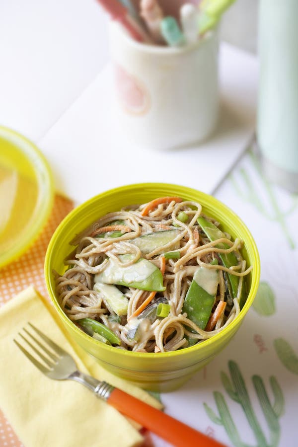 Packed Lunch at a Work Station Desk in Reusable Container Stock Photo ...