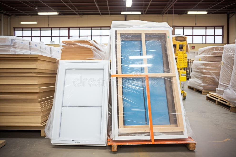 Packed Plastic Windows Ready for Shipping in Warehouse Stock Image ...