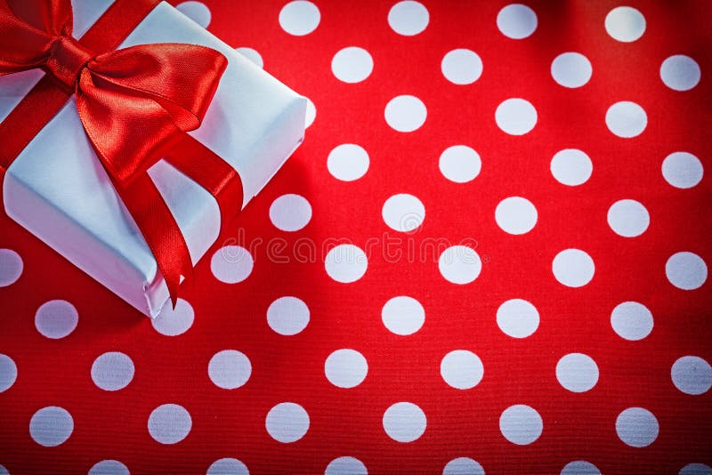 Packed Present Box on Polka-dot Red Fabric Holidays Concept Stock Image ...