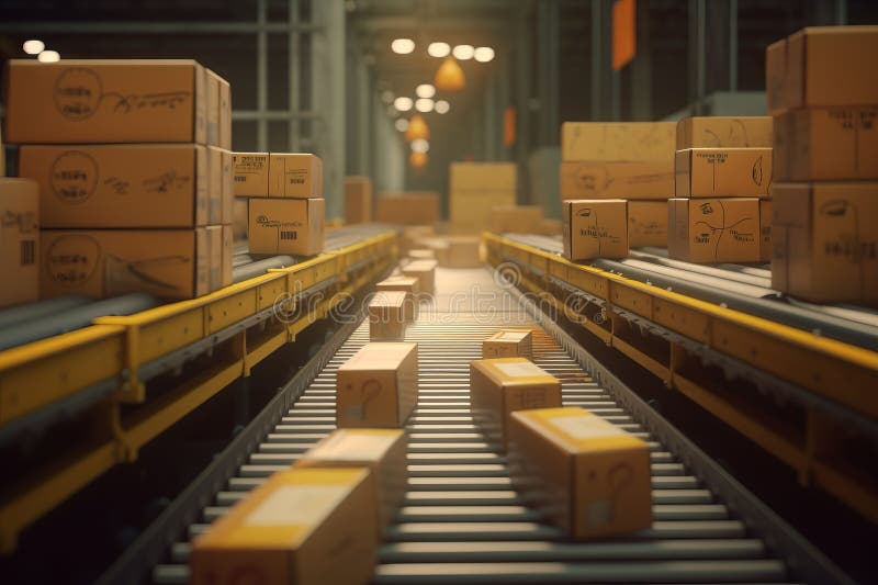 The Packed of Product are in Line of Cardboard Boxes in Warehouse ...