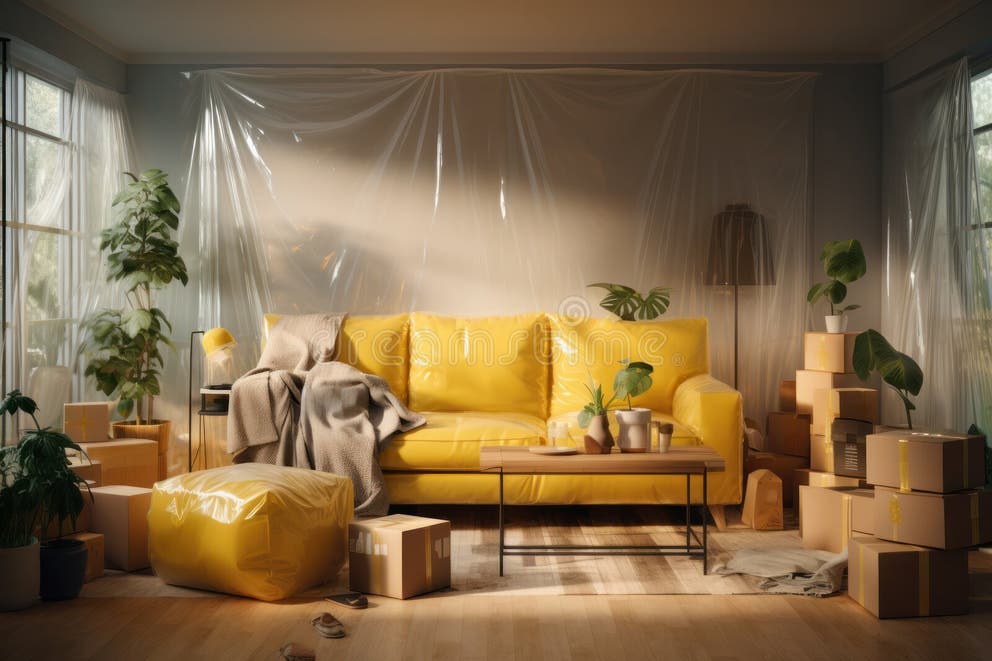 Packed Room Interior with Belongings in Boxes, Prepped for Transition ...