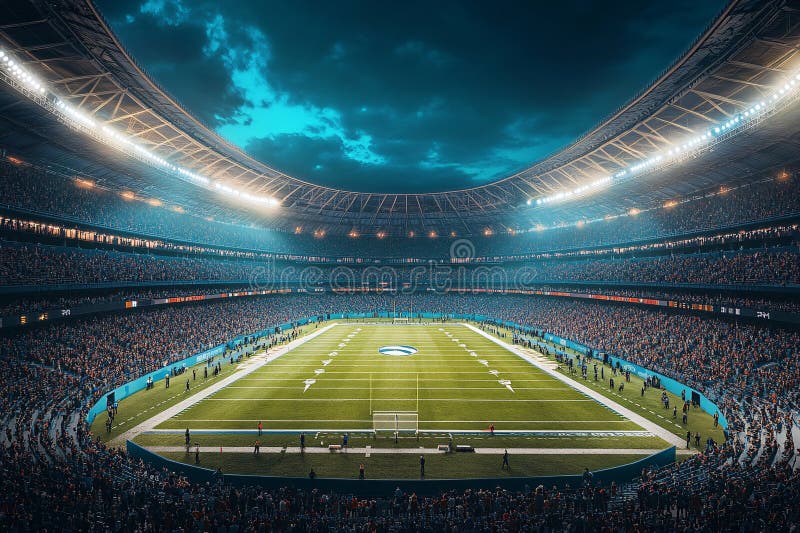 A Packed Stadium during a Night Game, Brightly Illuminated Field ...
