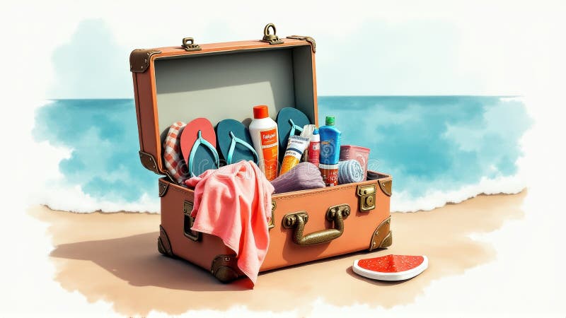 Packed Suitcase Ready for a Beach Vacation Stock Illustration ...