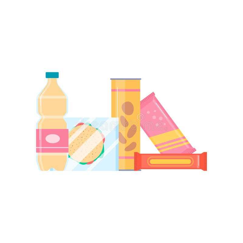 Packed Supermarket Food and Drinks Stack, Flat Vector Illustration ...